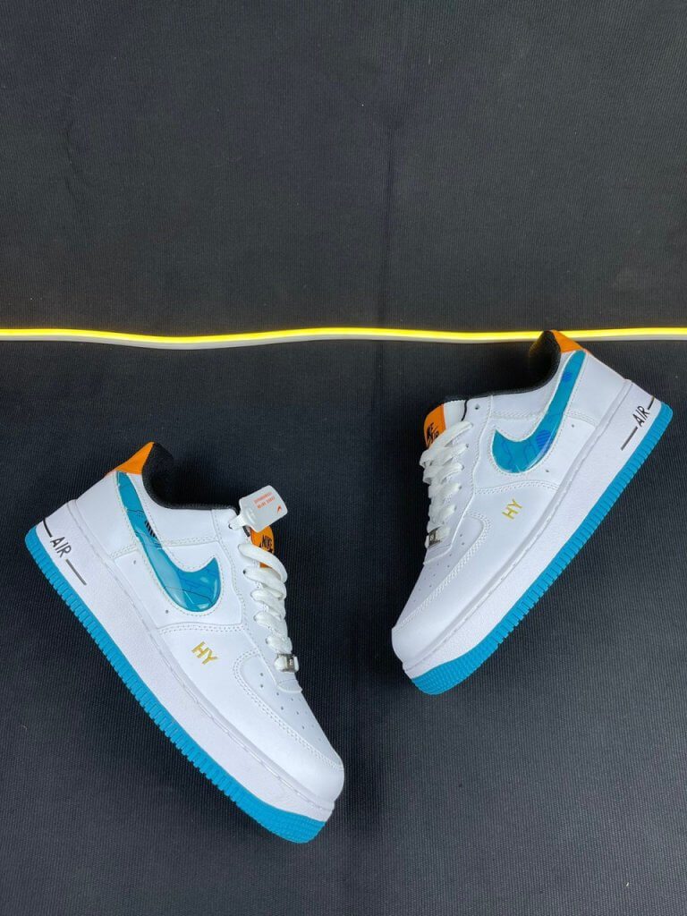 Giày AF1 HY - Giày AF1 Trắng Logo Xanh Chuẩn Siêu Cấp