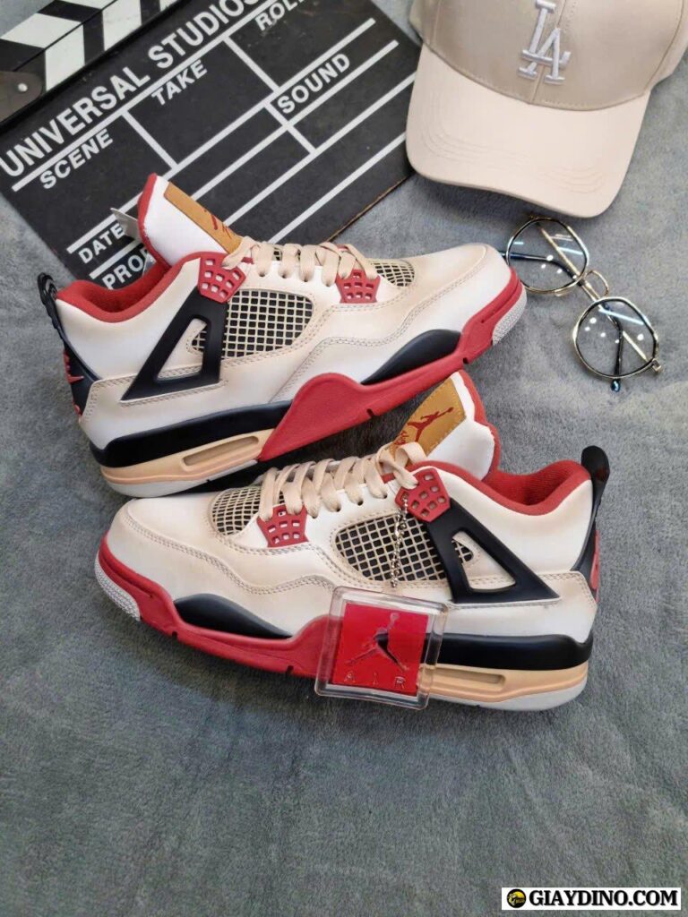 Giày Nike Air Jordan 4 Retro Cream White Black Red Like Auth